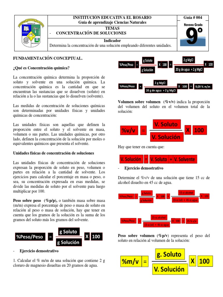 Concentración de Soluciones | PDF | Concentración | Mole (Unidad)
