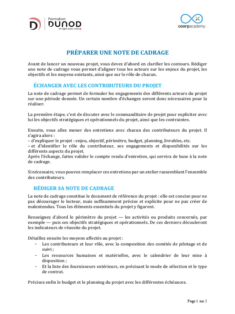 Rediger Note Cadrage | PDF