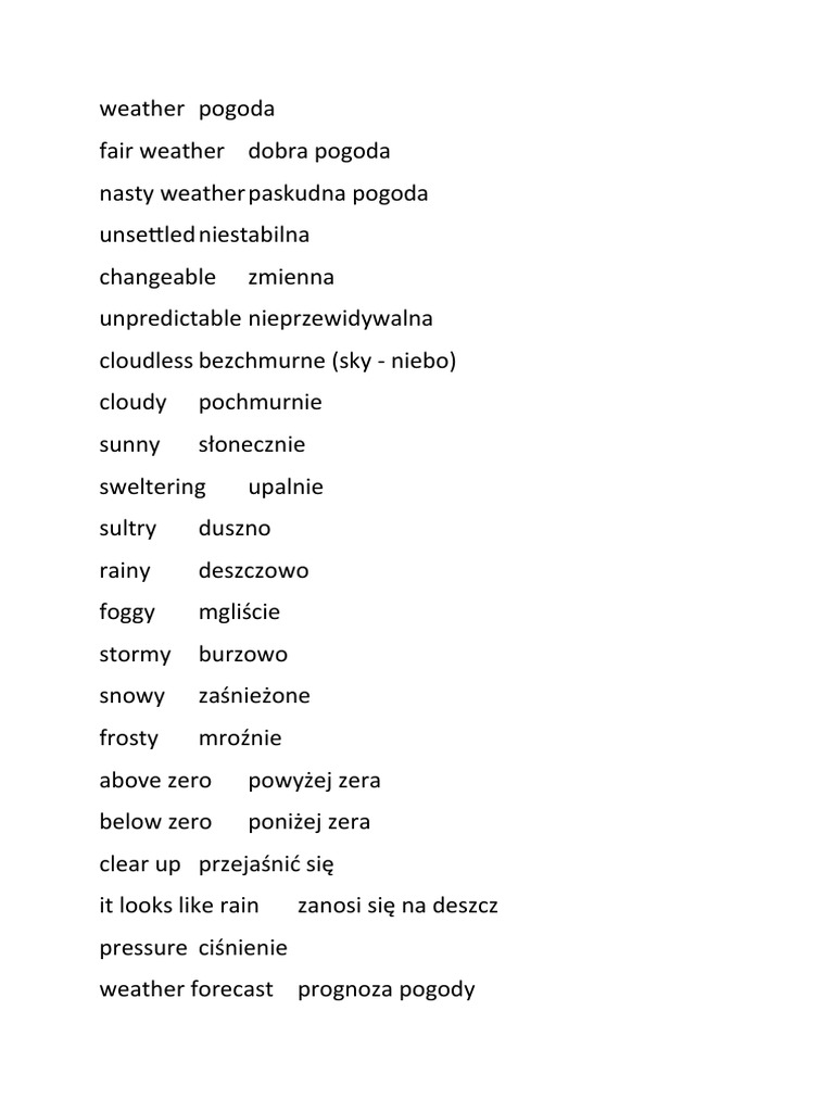 Słowka Pogoda | PDF