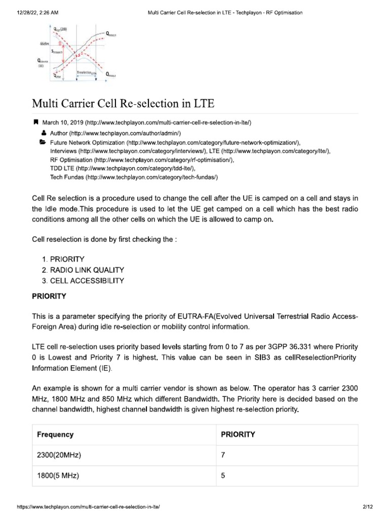 Cell Re-Selection in LTE | PDF