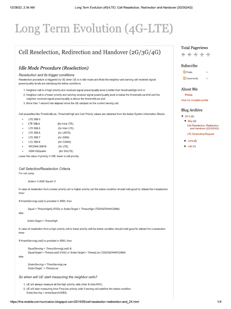 Cell Reselection, Redirection and Handover (2G - 3G - 4G) | PDF