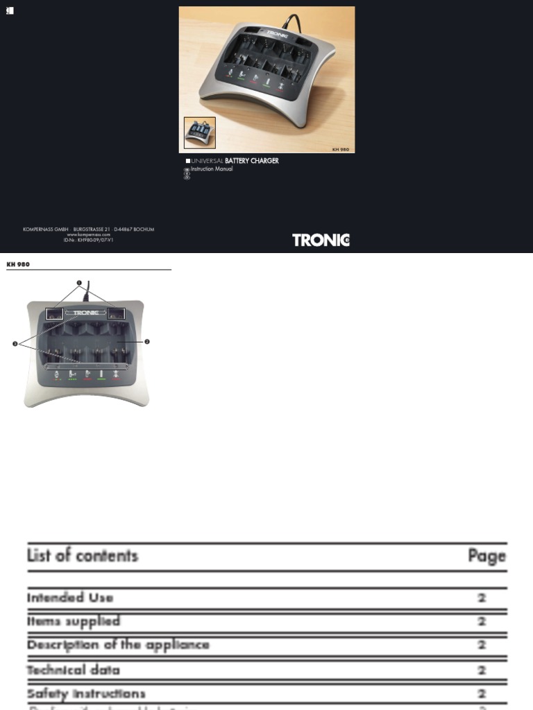 Tronic Universal Battery Charger - Manual | PDF | Battery Charger ...