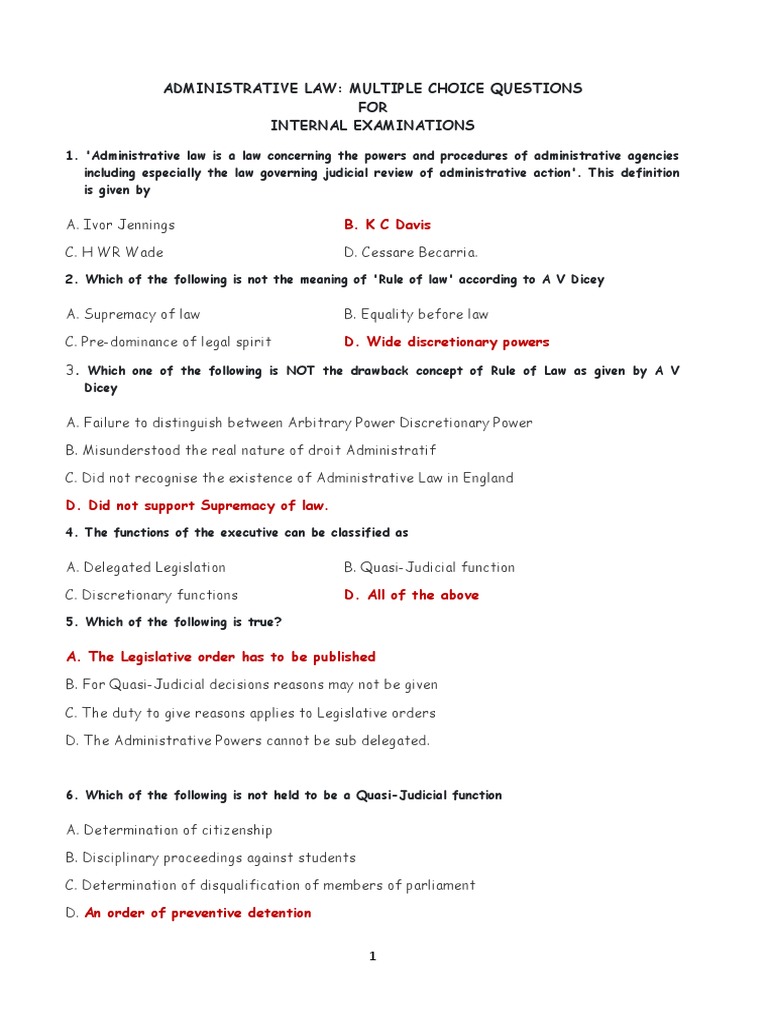 MCQ Admin Law | PDF | Administrative Law | Rule Of Law