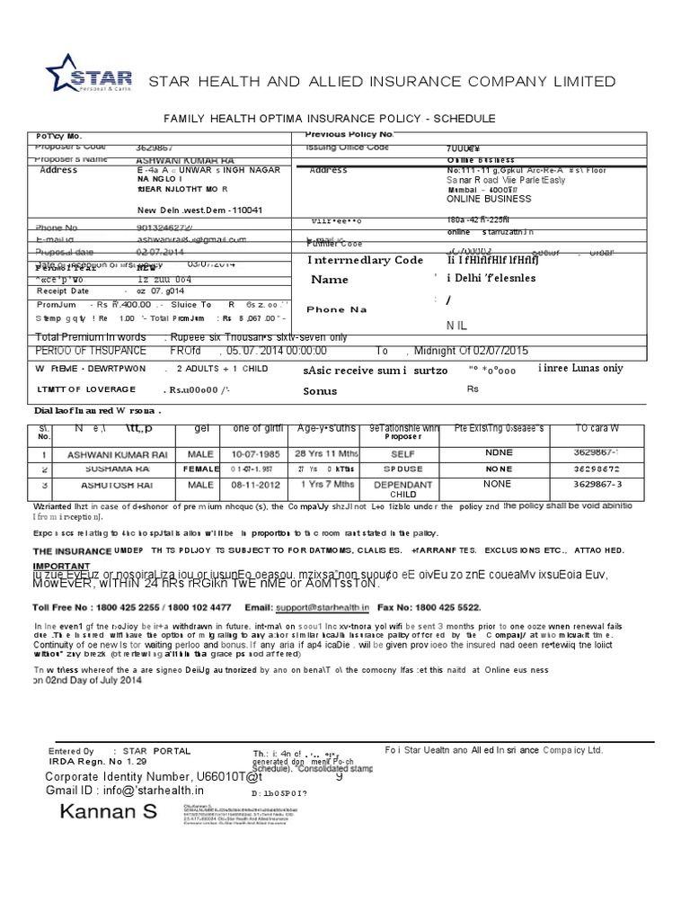 Star Health Family Health Optima Policy | PDF | Insurance | Financial Risk