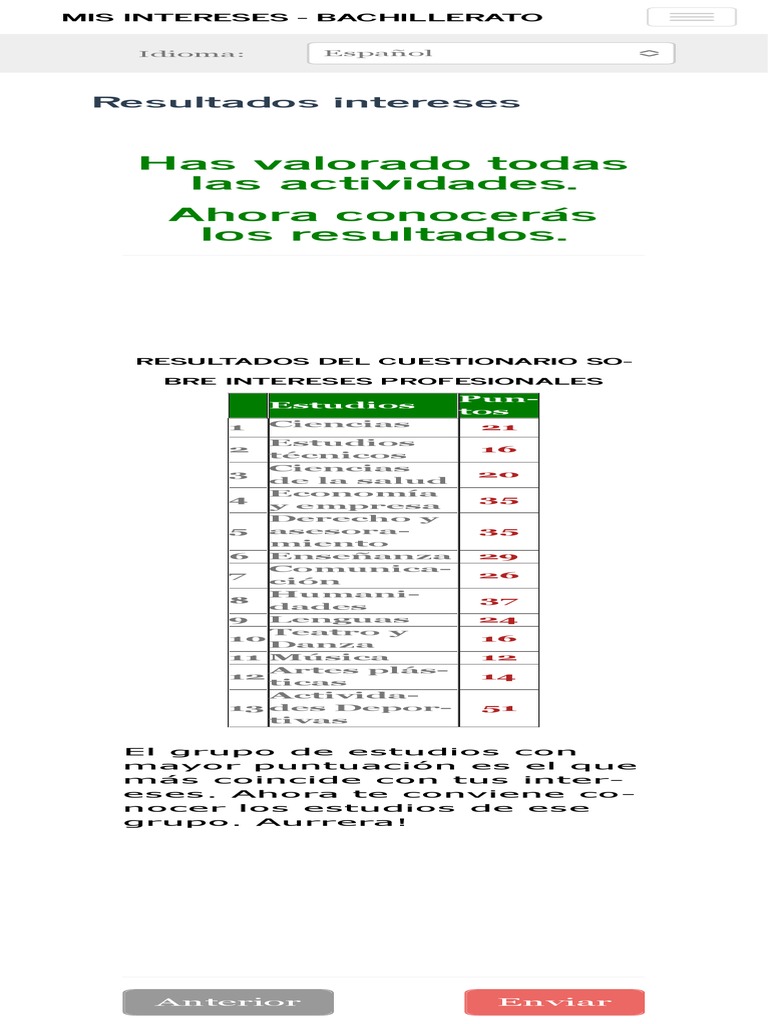 Resultados de Intereses en Bachillerato | PDF