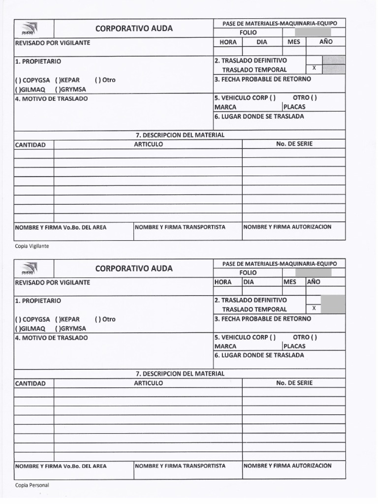 Vales De Salida Pdf