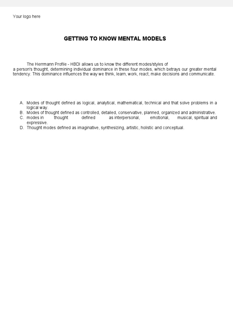 Hbdi®mental Models | PDF | Thought | Experience