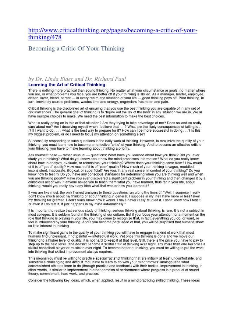 Critical Thinking Notes | PDF | Thought | Critical Thinking