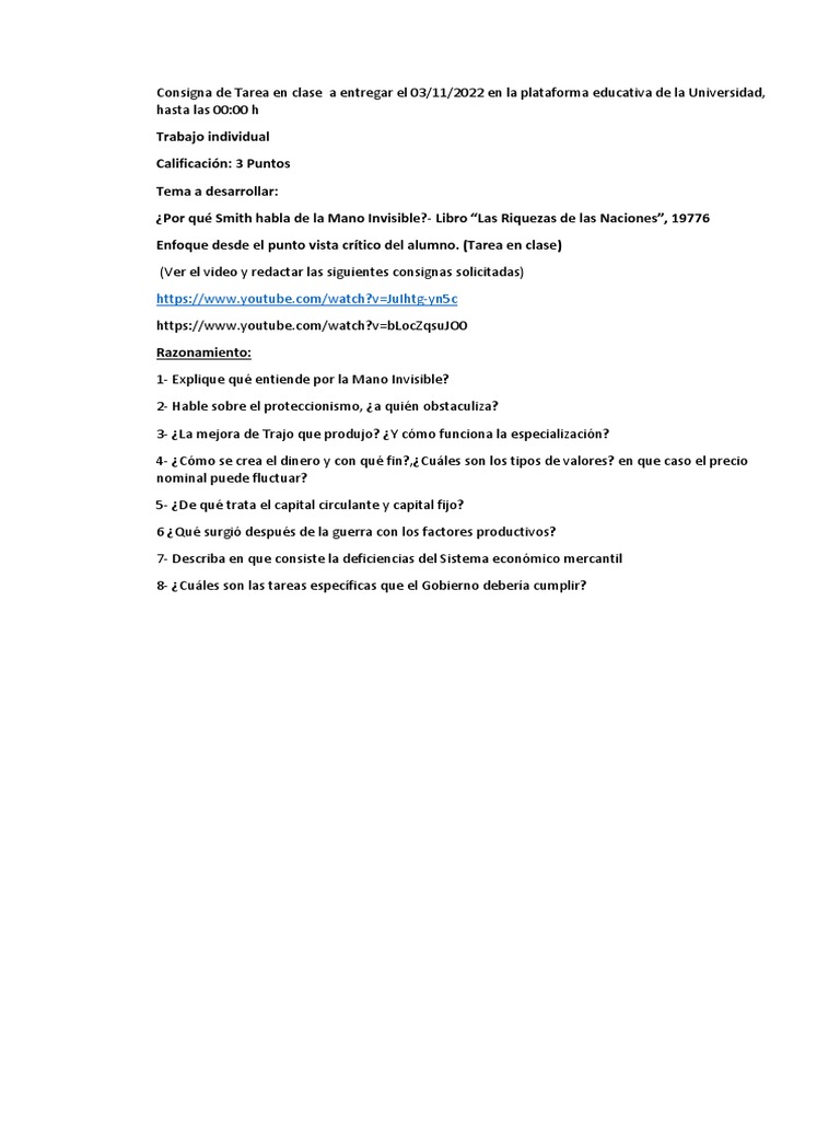 Tarea 3 en Clase - La Mano Invisible de Adam Smith | PDF Tarea 3 en Clase - La Mano Invisible de Adam Smith | PDF