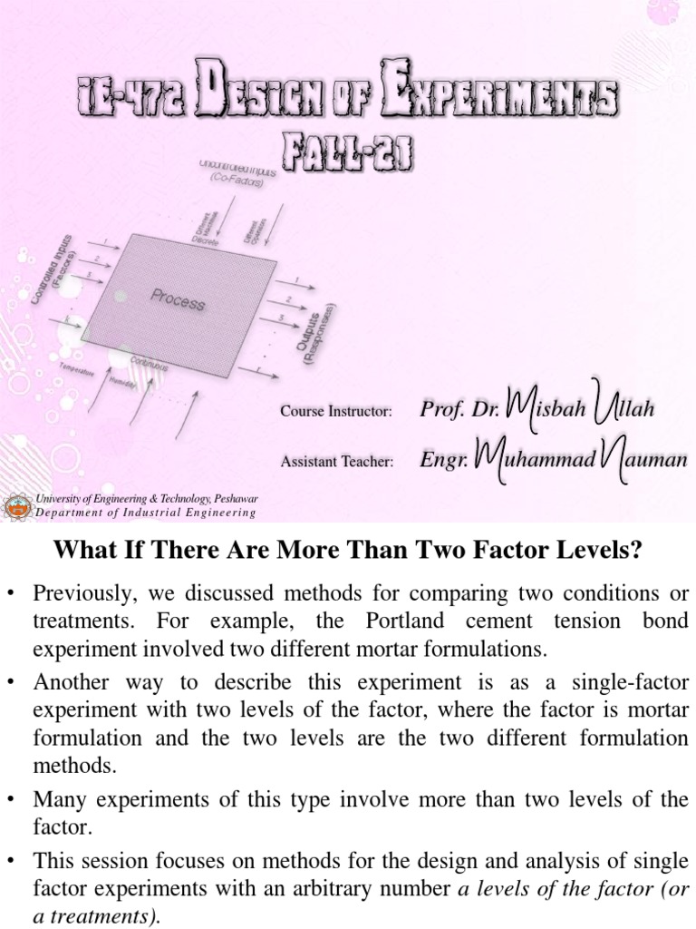 Chapter No 03 Experiments With A Single Factor The Analysis Of Variance Presentation Pdf