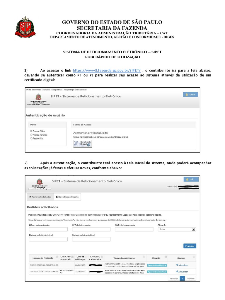 Guia Rápido do SIPET SP | PDF | Finanças e Administração de Capital