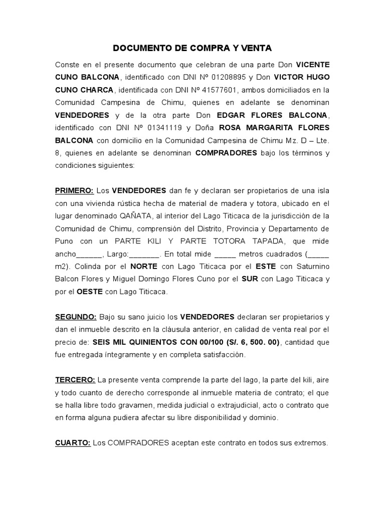 Contrato de Compra-Venta en Puno | PDF
