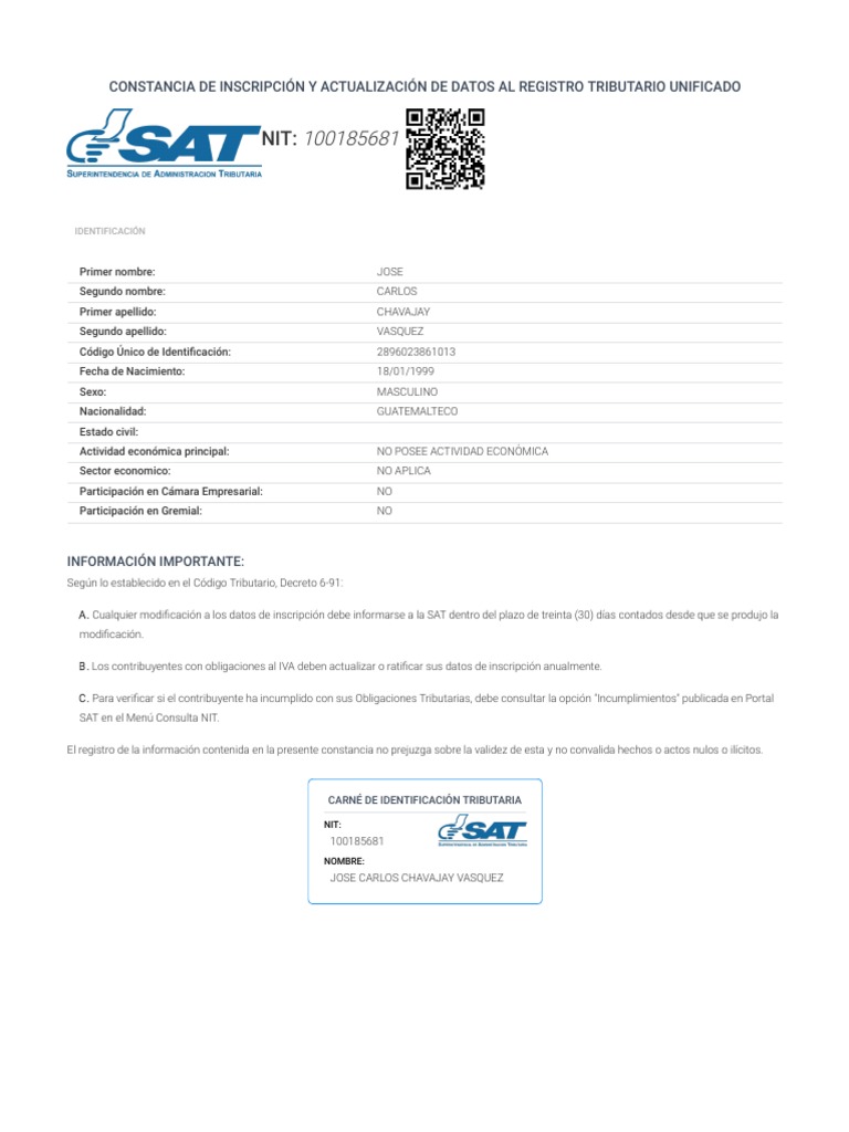Portal SAT - Constancia de RTU Digital - Guatemala | PDF