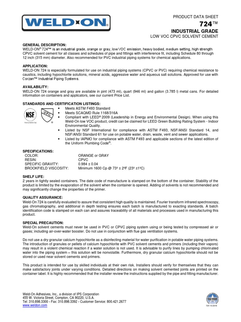 Cemento Weld On 724 | PDF | Pipe (Fluid Conveyance) | Water