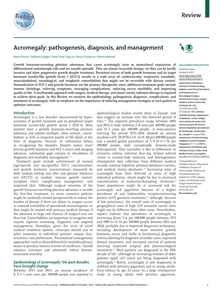 Acromegaly pathogenesis, diagnosis, and management | PDF | Growth ...
