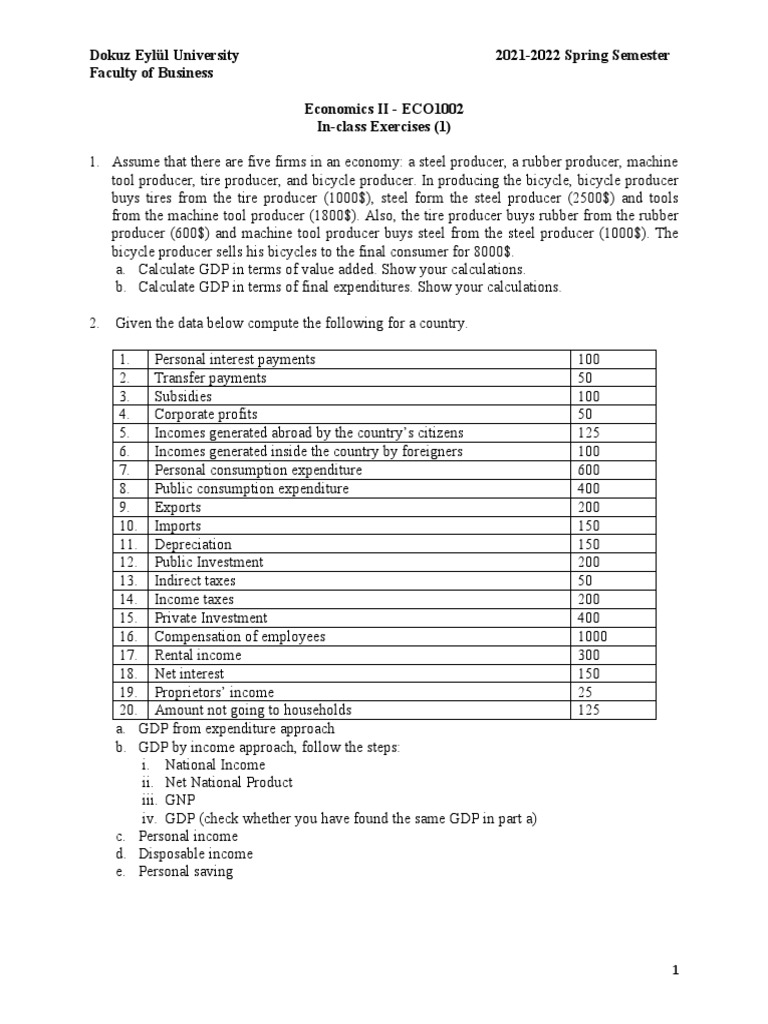 Exercises 1 | PDF | Gross Domestic Product | Income