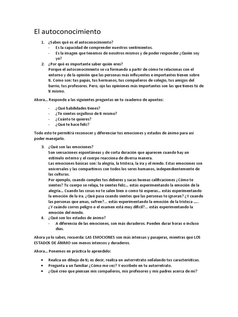 Importancia del Autoconocimiento y Emociones | PDF | Las emociones ...