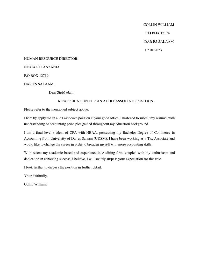 Application Letter-Nexia SJ Tanzania | PDF