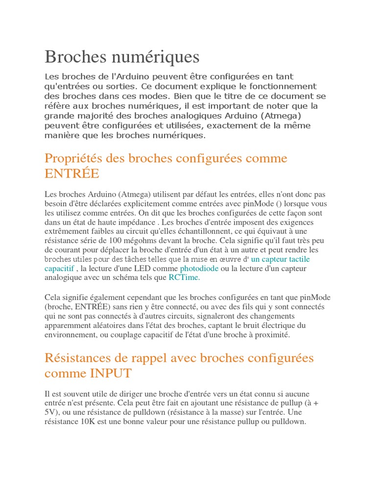 Fonctionnement des broches Arduino | PDF | Informatique | Informatique