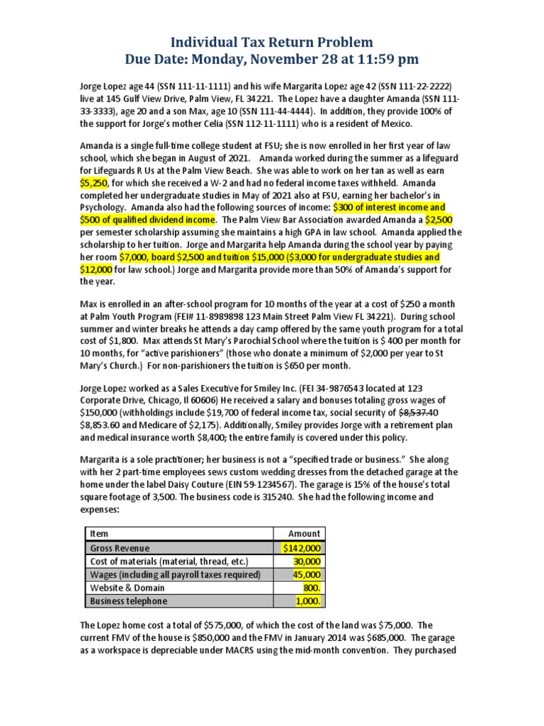 Individual Income Tax Problem-Tax 4001 - 1228 | PDF | Taxes | Economies