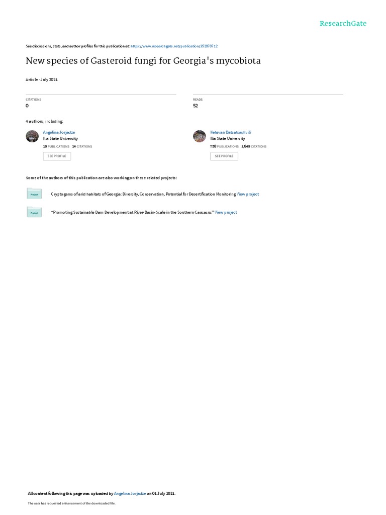 New Species of Gasteroid Fungi For Georgia's Mycobiota | PDF | Georgia ...