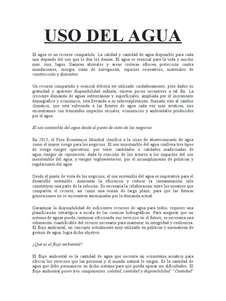 Uso Del Agua | PDF | Agua | Entorno natural