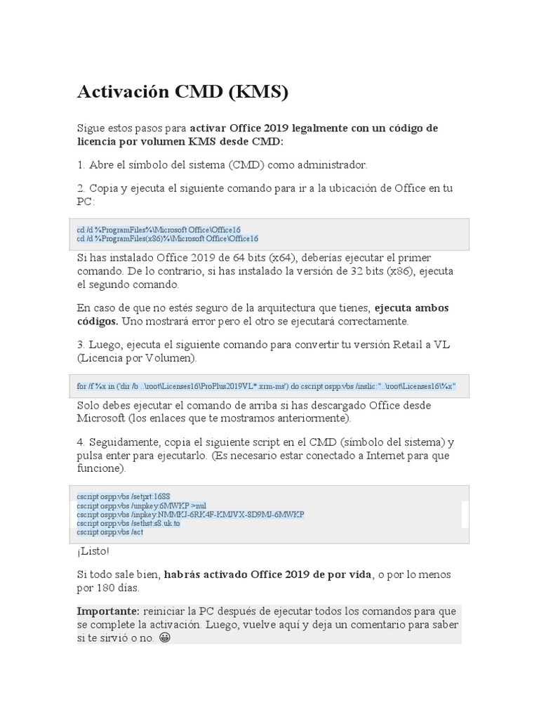 Activación CMD Office 2019 de Por Vida Con Internet | PDF