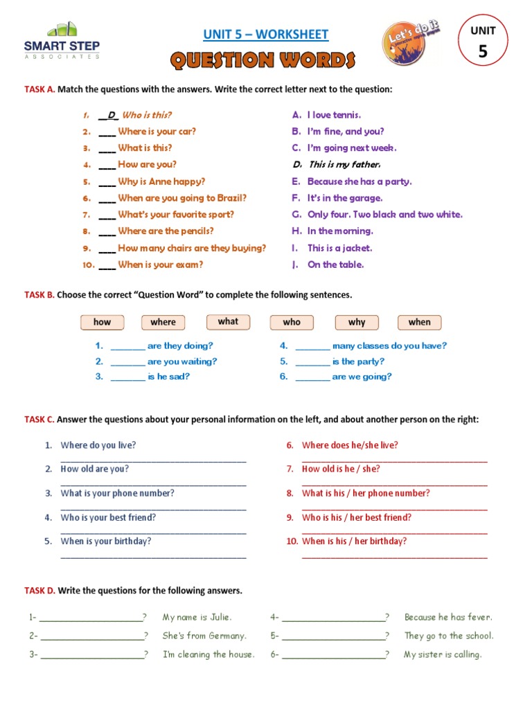 UNIT 5 - Question Words | PDF