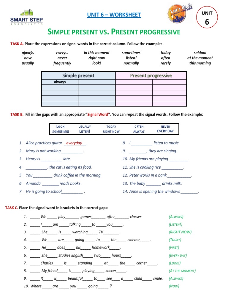 UNIT 6 - Simple Present Vs Present Progressive | PDF | Grammar ...