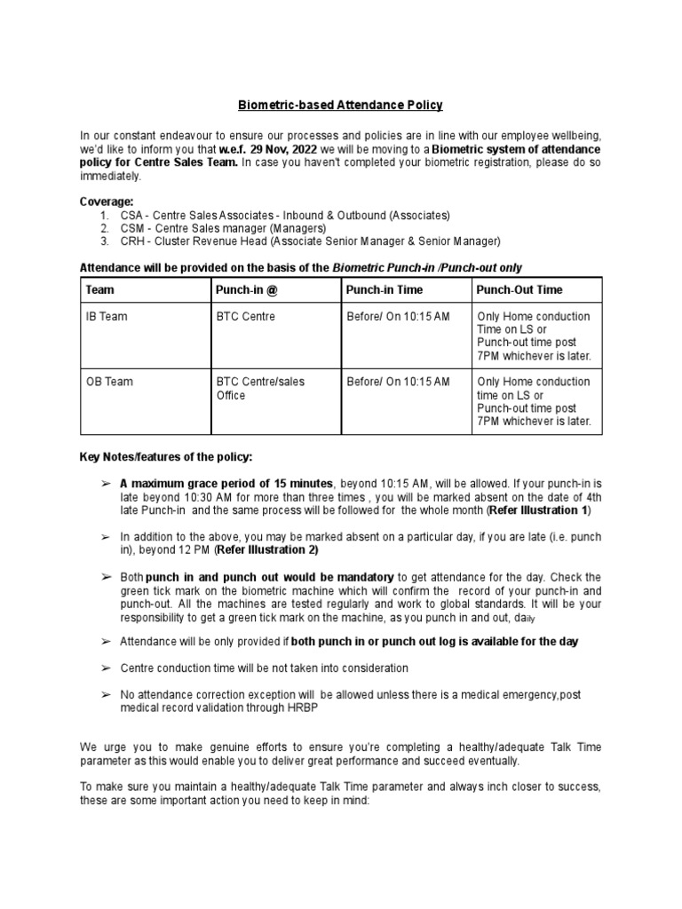 Biometric-Based Attendance Policy - V1 | PDF