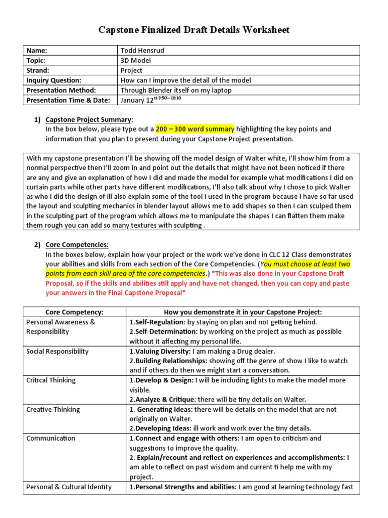 Capstone Finalized Draft Details Worksheet | PDF | Blender (Software ...