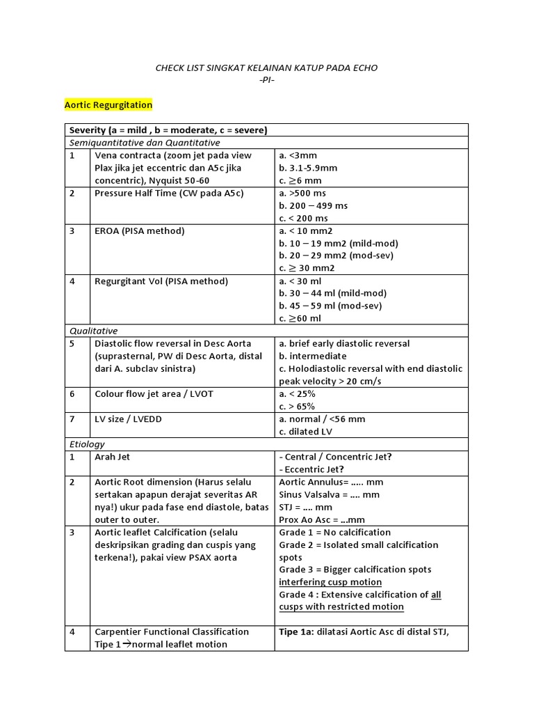 Checklist Echo Kelainan Katup | PDF