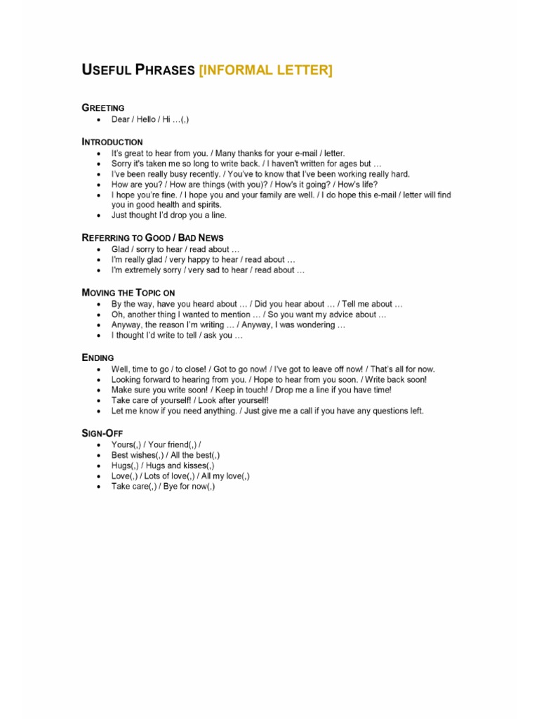 Informal Letter Phrases | PDF