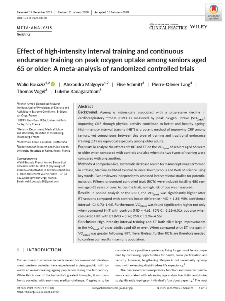 Bouaziz Et Al., (2019) Effects of HIIT and Continuous Endurance Training | PDF | High Intensity ...