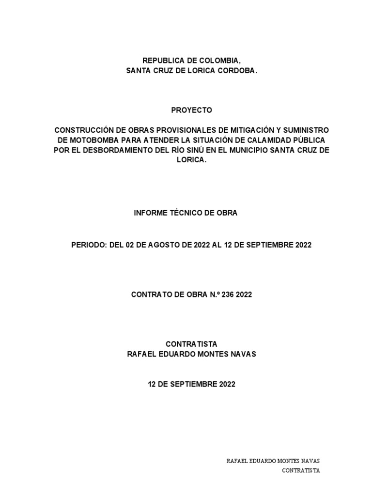 Informe de Obra Contrato 236 2022 | PDF | Ingeniero civil