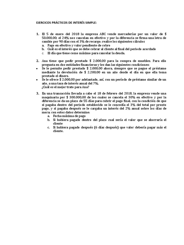 Ejercicios Prácticos de Int. Simple | PDF