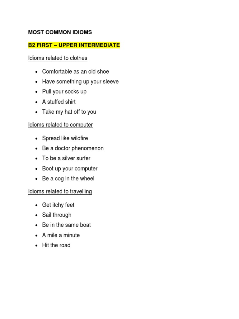 Idioms B2 First - Upper Intermediate Level | PDF