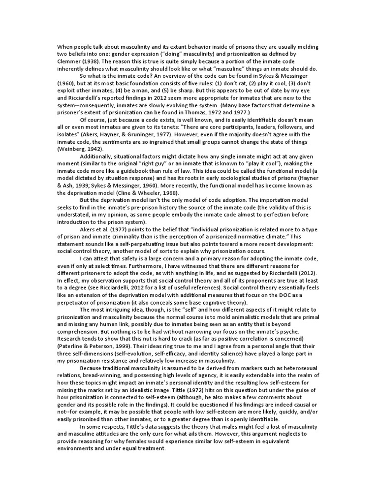 Masculinity and Prisonization 0.01 | PDF | Prisoner | Masculinity