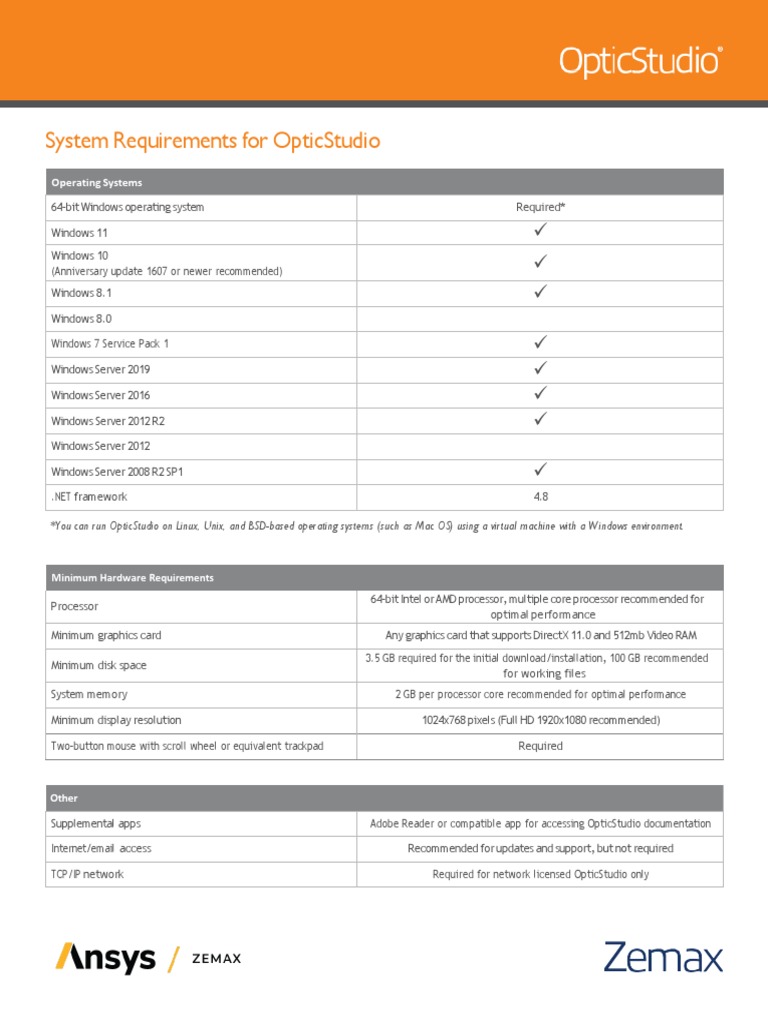 Os - Systemrequirements Updated Ansys Zemax | PDF | Operating System | Microsoft Windows