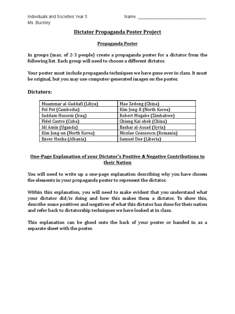 Dictator Propaganda Poster Project | PDF | Dictator | Propaganda