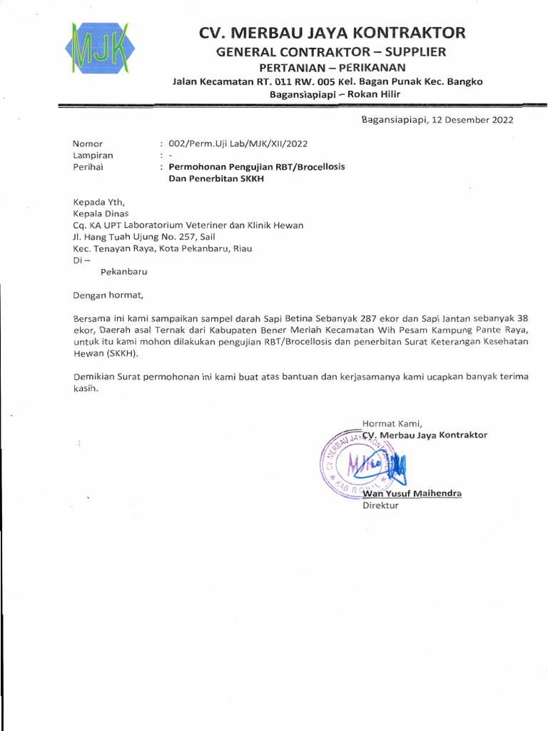 Surat Permohonan Uji Lab | PDF | Teknologi & Rekayasa