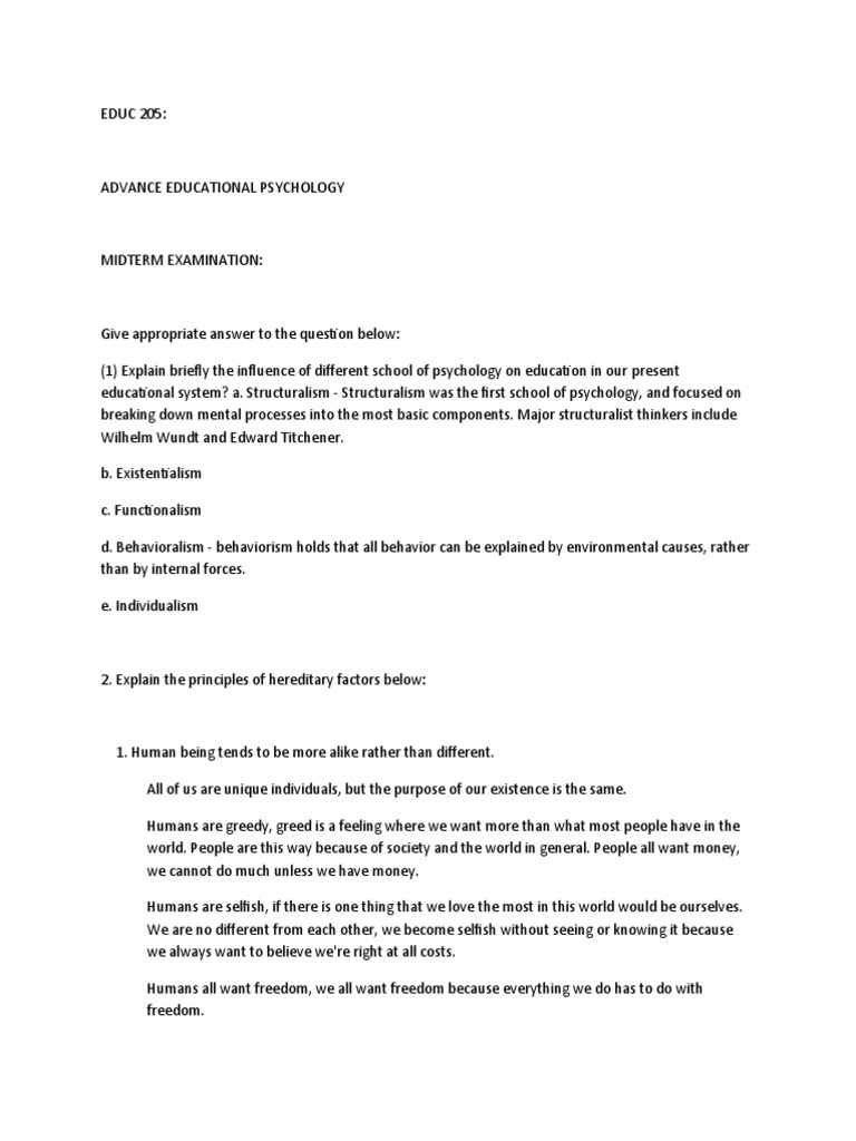 EDUC 205 Add Answers-WPS Office | PDF | Psychology | Science