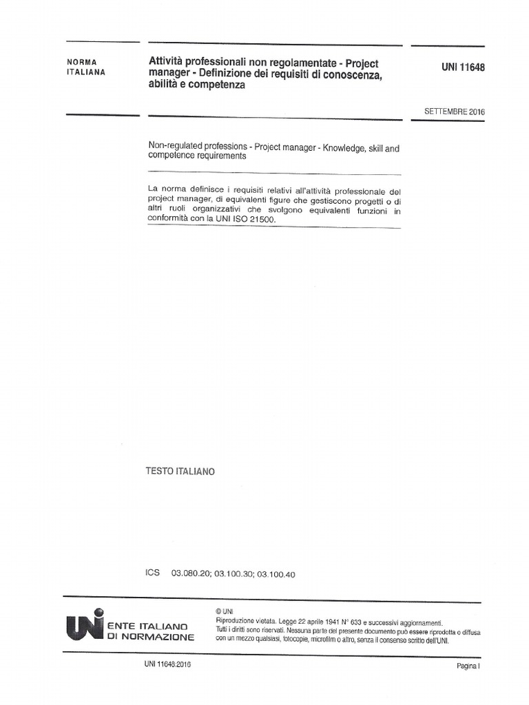 UNI 11648 Linee Guida Al Project Management | PDF