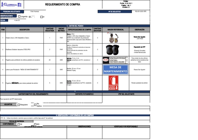Req - MATERIALES RQ-01-2023 OPE | PDF