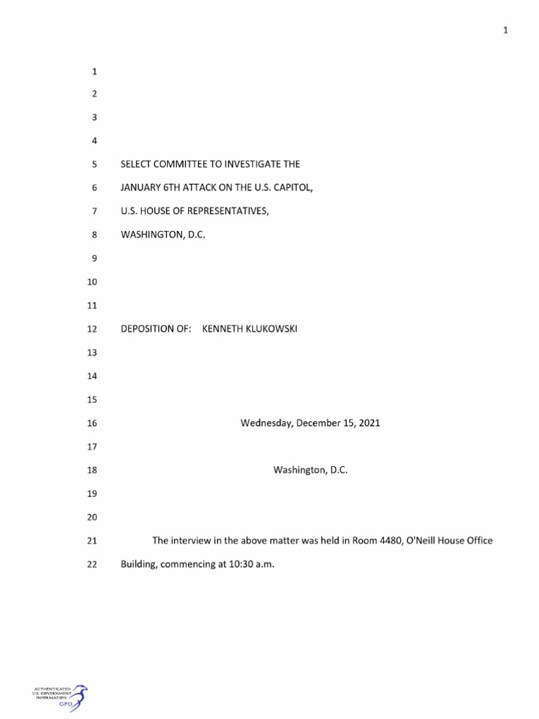 Ken Klukowski Dec 15 Transcript | PDF | Deposition (Law) | Government