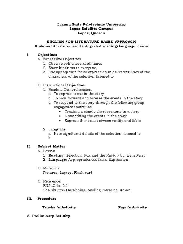 Literature-Based Politeness Lesson Plan | PDF | Schema (Psychology ...