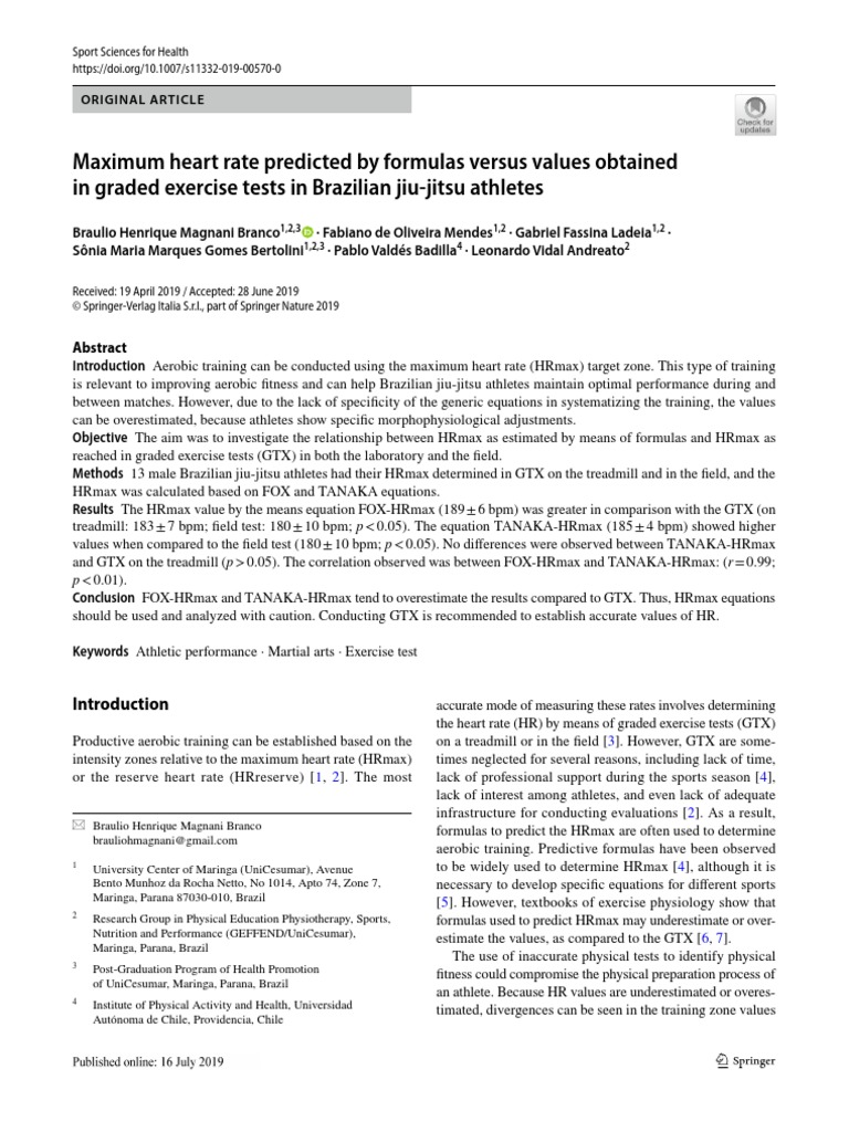 Maximum Heart Rate Predicted by Formulas Versus | Download Free PDF ...
