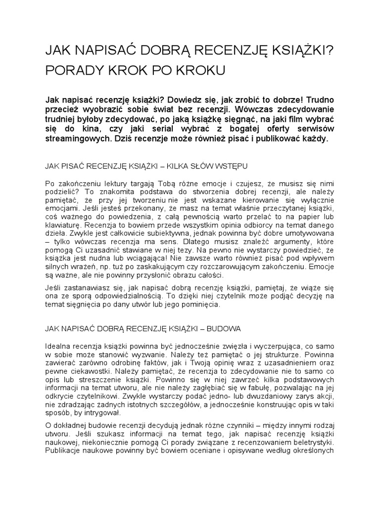 Jak Napisać Dobrą Recenzję Książki | PDF Jak Napisać Dobrą Recenzję Książki | PDF