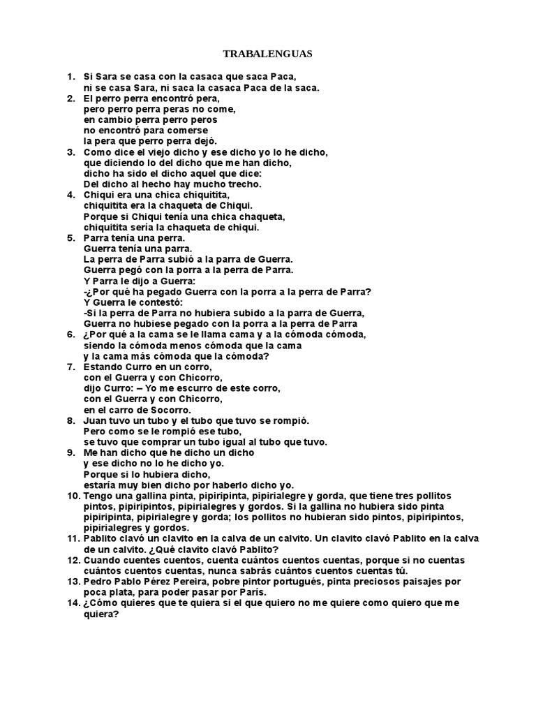 Trabalenguas para Trabajar La Dicción | PDF