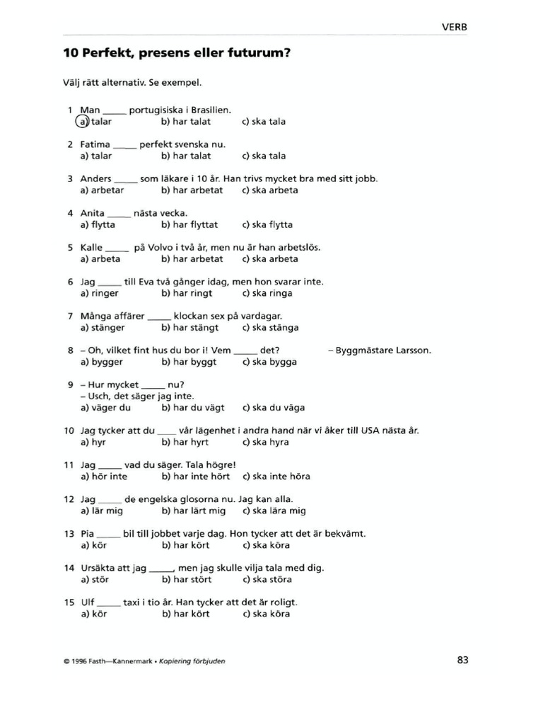 Perfekt, Presens Och Futurum Work Sheet | PDF